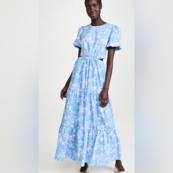 Wayf | Dresses | Wayf Designer Blue Floral Maxi Dress With Cutout Sides ...